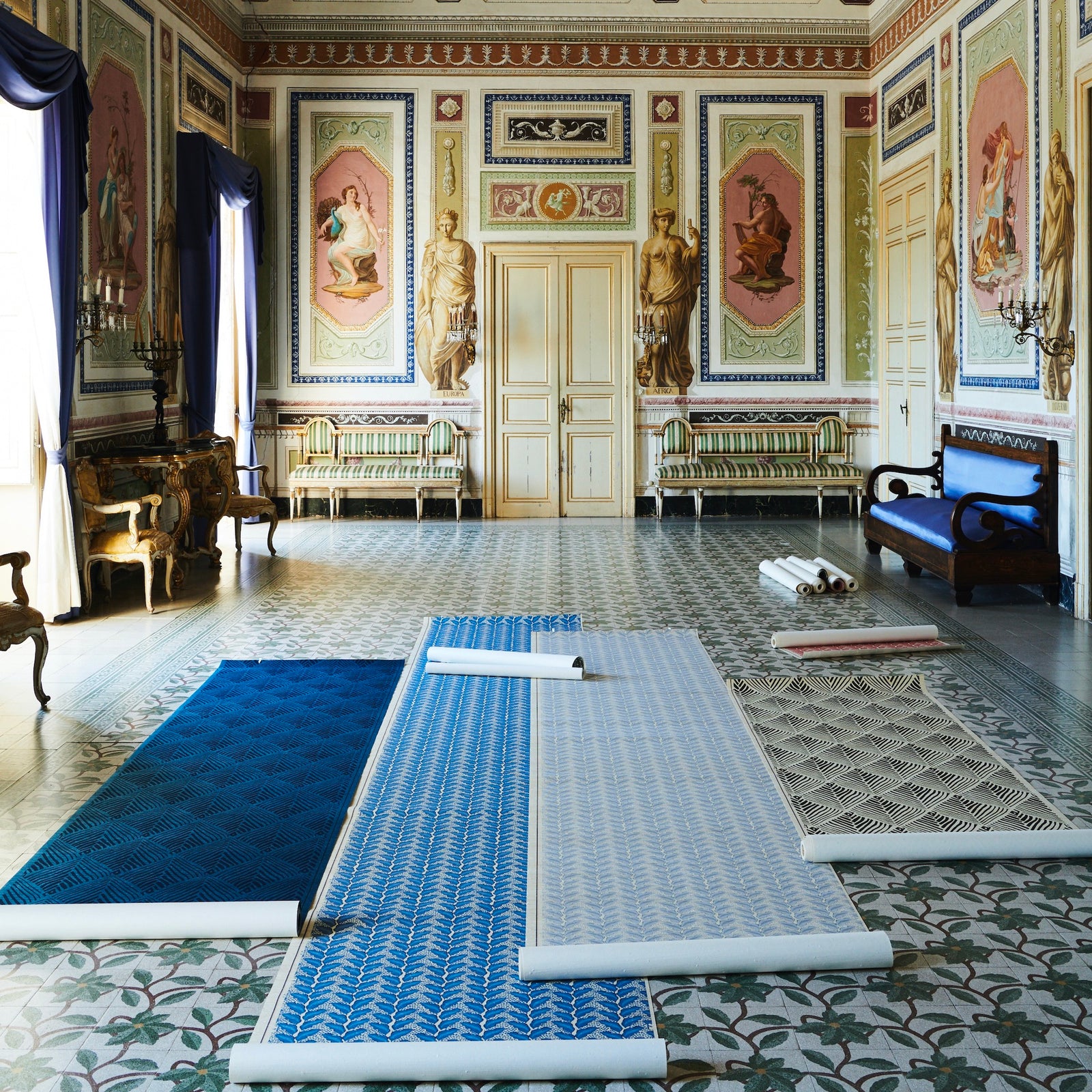 Wallpaper Prussian Blue Cassis Grasscloth Prussian Blue/Natural